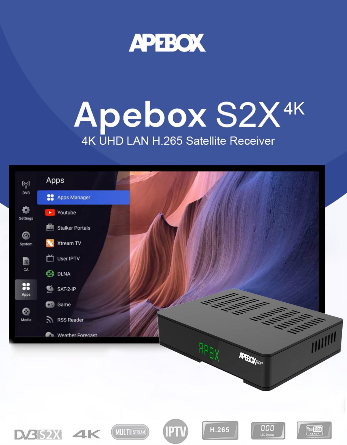 Dekoder 4K Apebox S2X DVB-S2X MS – IPTV, CCCAM, 4K UHD